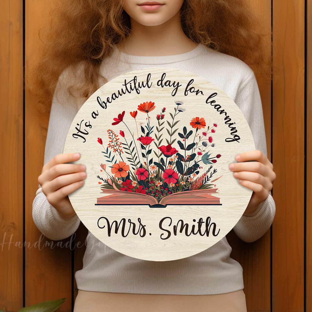 Personalized Teacher Door Sign, Teacher Name Sign, Floral Teacher Sign ...