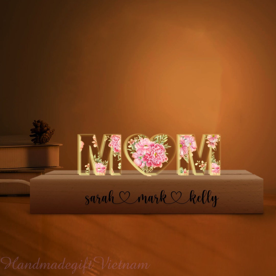 Mom Acrylic Night Light Gift From Kids, Custom Mother's Day Night Light ...