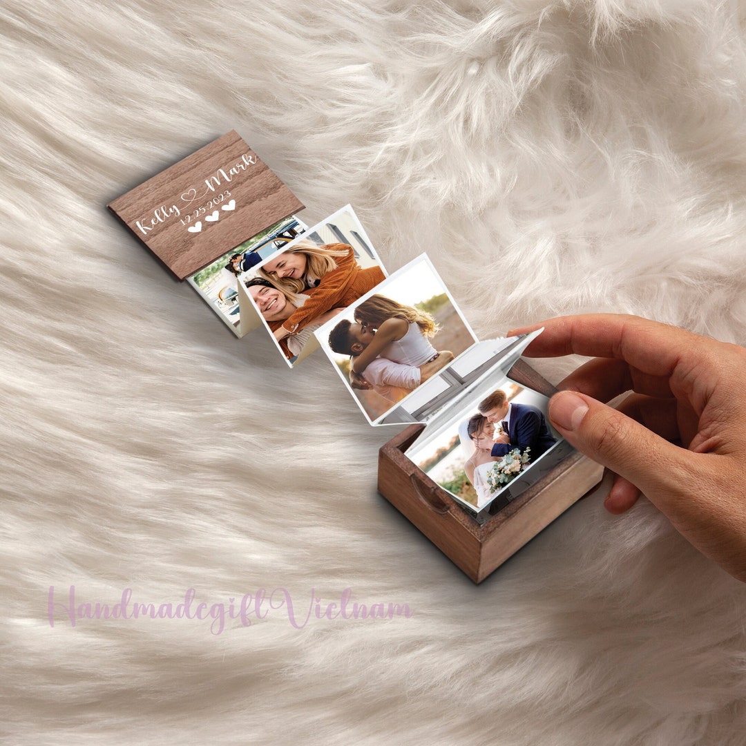Wooden Photo Keepsake Box, Pull Out Photo Album Wooden Box ...