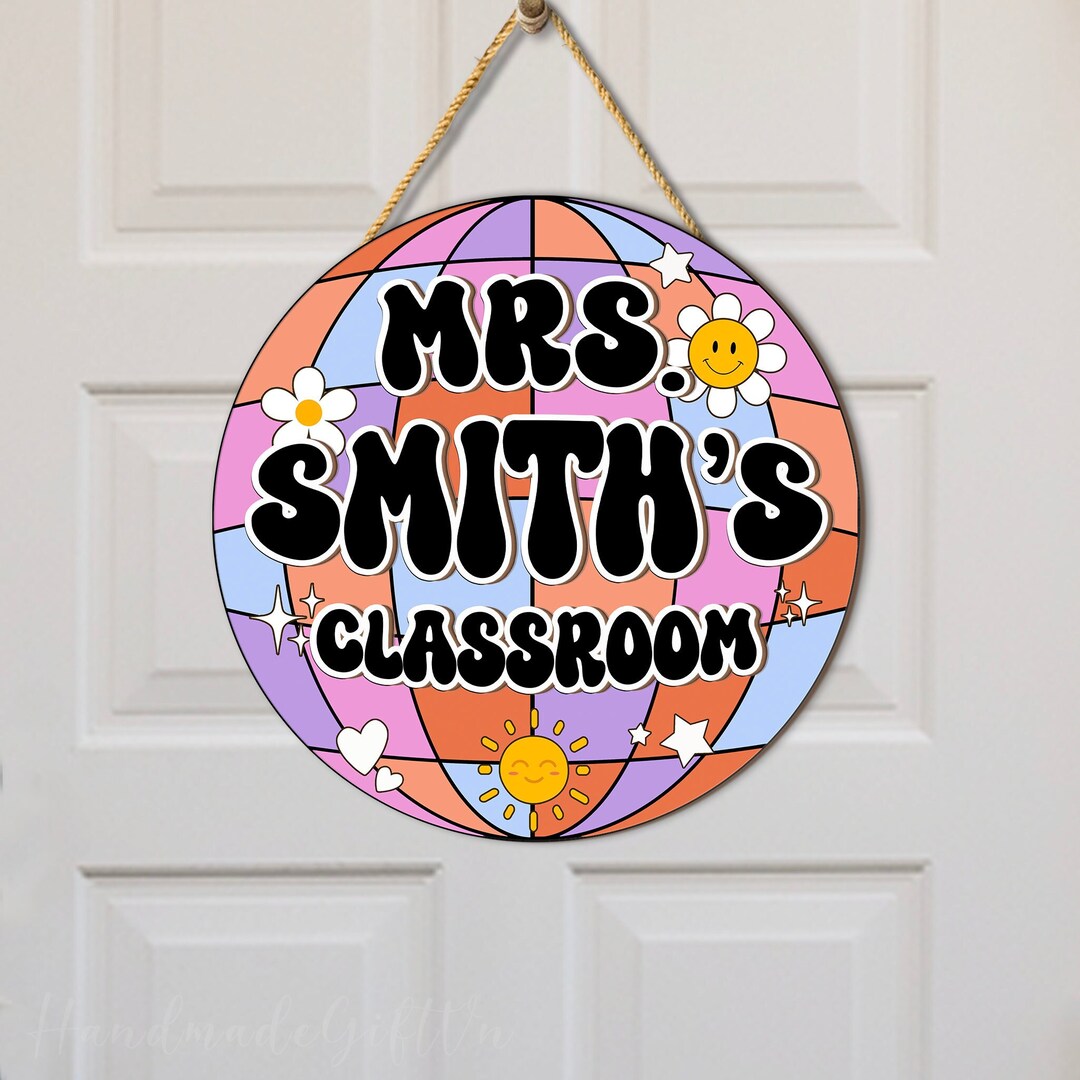 3D Disco Classroom Door Sign, Groovy Teacher Door Hanger, Teacher Door ...