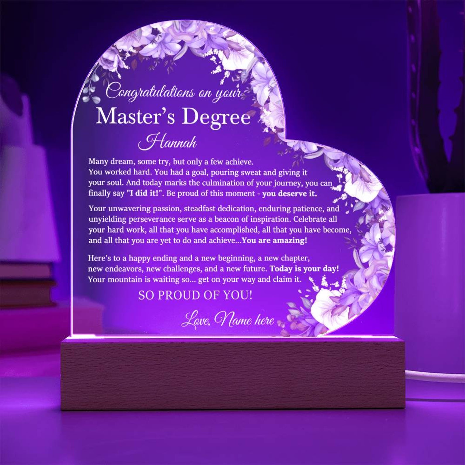 Master's Degree Graduation Gift, Master's Degree Gifts, Heart Plaque ...