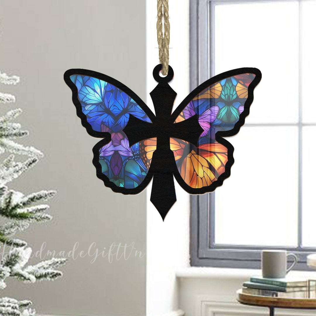 Cross Butterfly Suncatcher, Cross Suncatcher Gift, Butterfly Acrylic ...