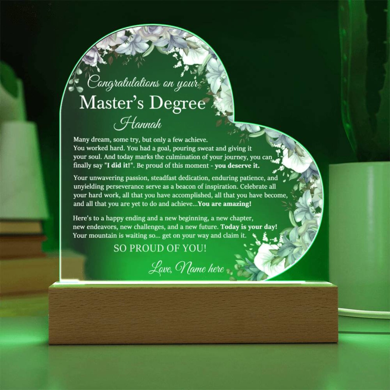 Master's Degree Graduation Gift, Master's Degree Gifts, Heart Plaque ...