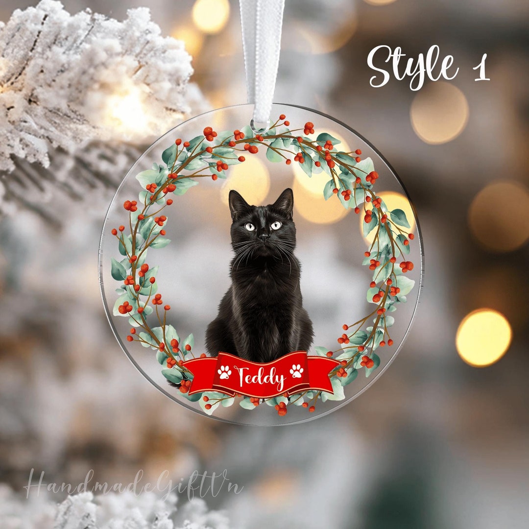 Personalized Black Cat Christmas Ornament, Custom Photo Black Cat ...