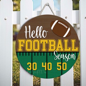 Hello Football Season Door Sign, Football Game Sign, Sports Welcome ...