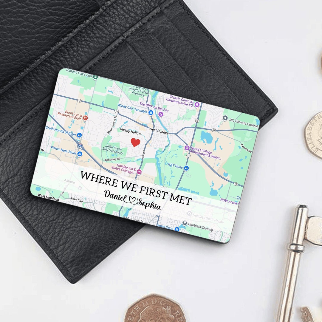 Personalized Map Where We First Met Wallet Card, Custom Map Metal Card ...
