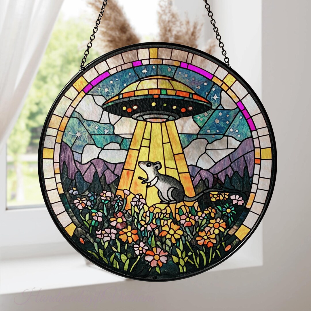 UFO Mouse Wildflowers Glass Suncatcher, Funny Gifts for Women, Window ...