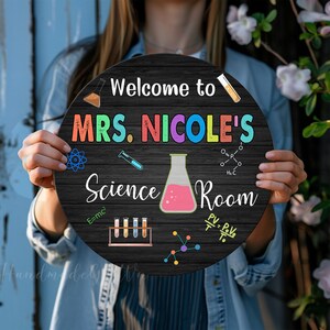Custom Science Teacher Door Sign, Personalized Science Room Door Hanger ...