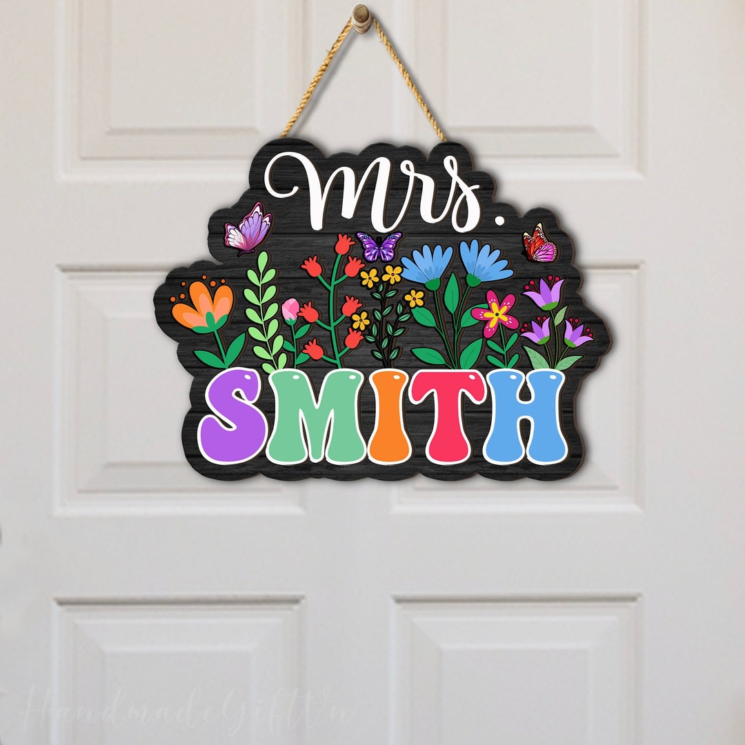 Personalized 3D Teacher Flowers Sign, Teacher Door Hanger, Custom ...