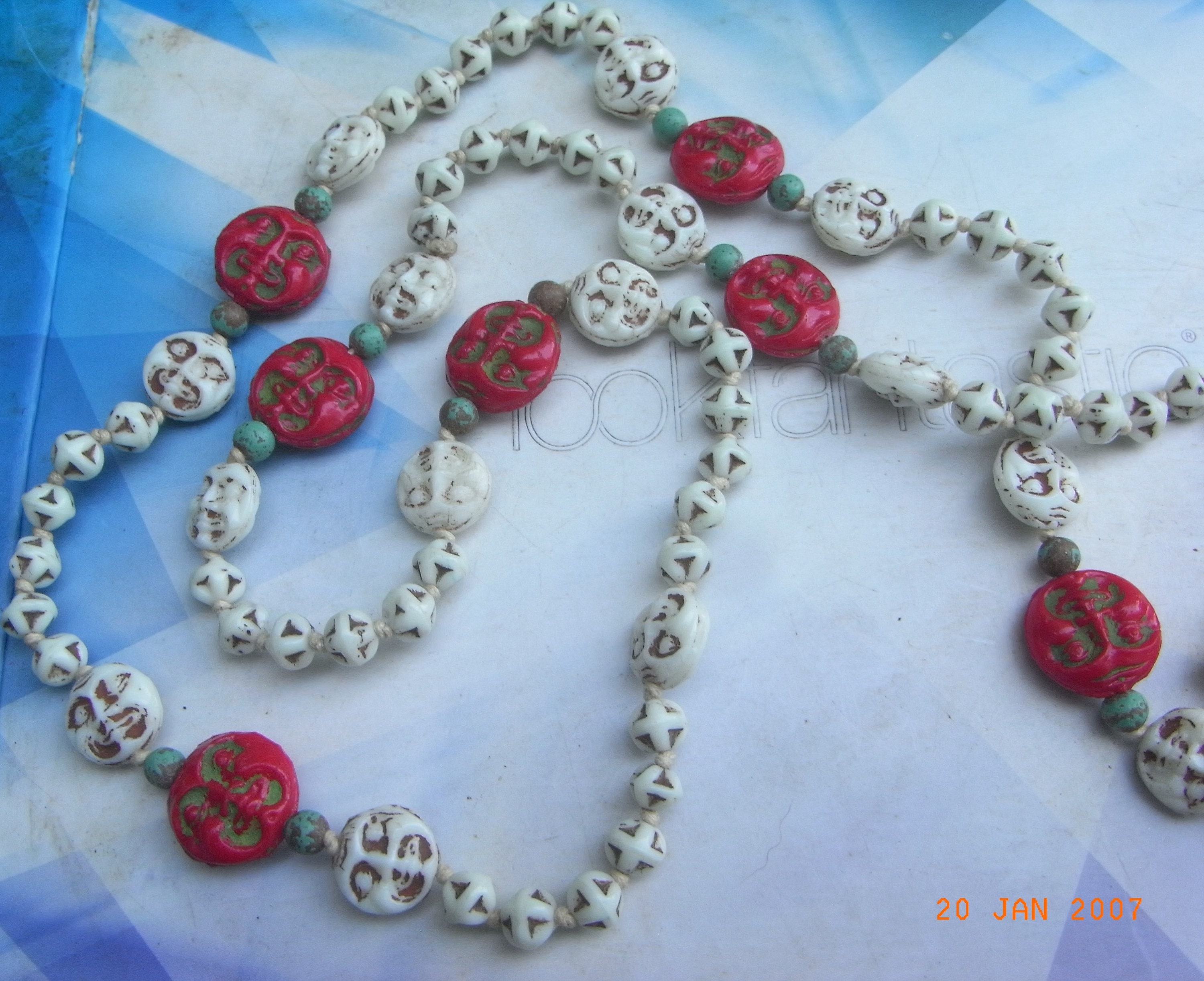 RARE! Art Deco Egyptian Revival Man in the Moon Glass Beads Necklace ...