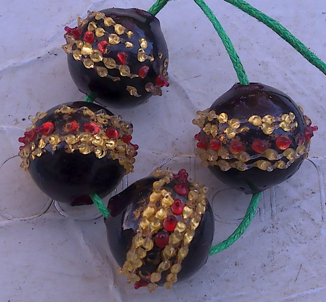 4 Franchini Bejewelled Hollow Glass Venetian Fancy Beads for Necklace ...