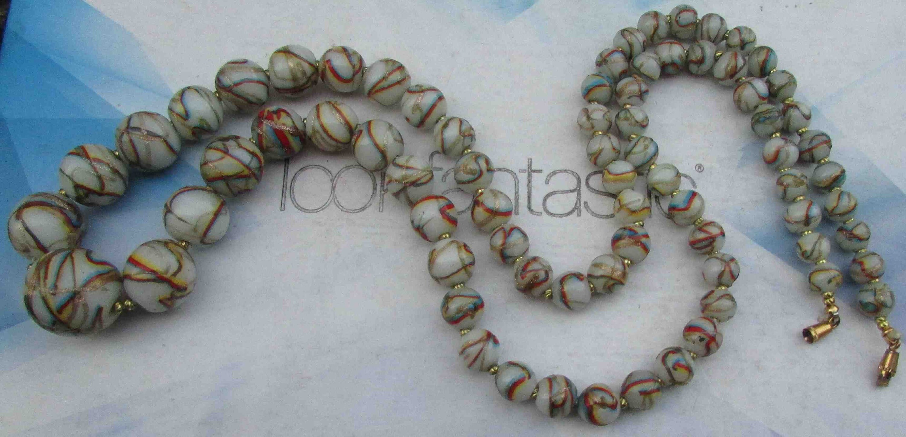 Art Deco Aventurine RAINBOW Trails VENETIAN 1920s Glass Beads Necklace ...
