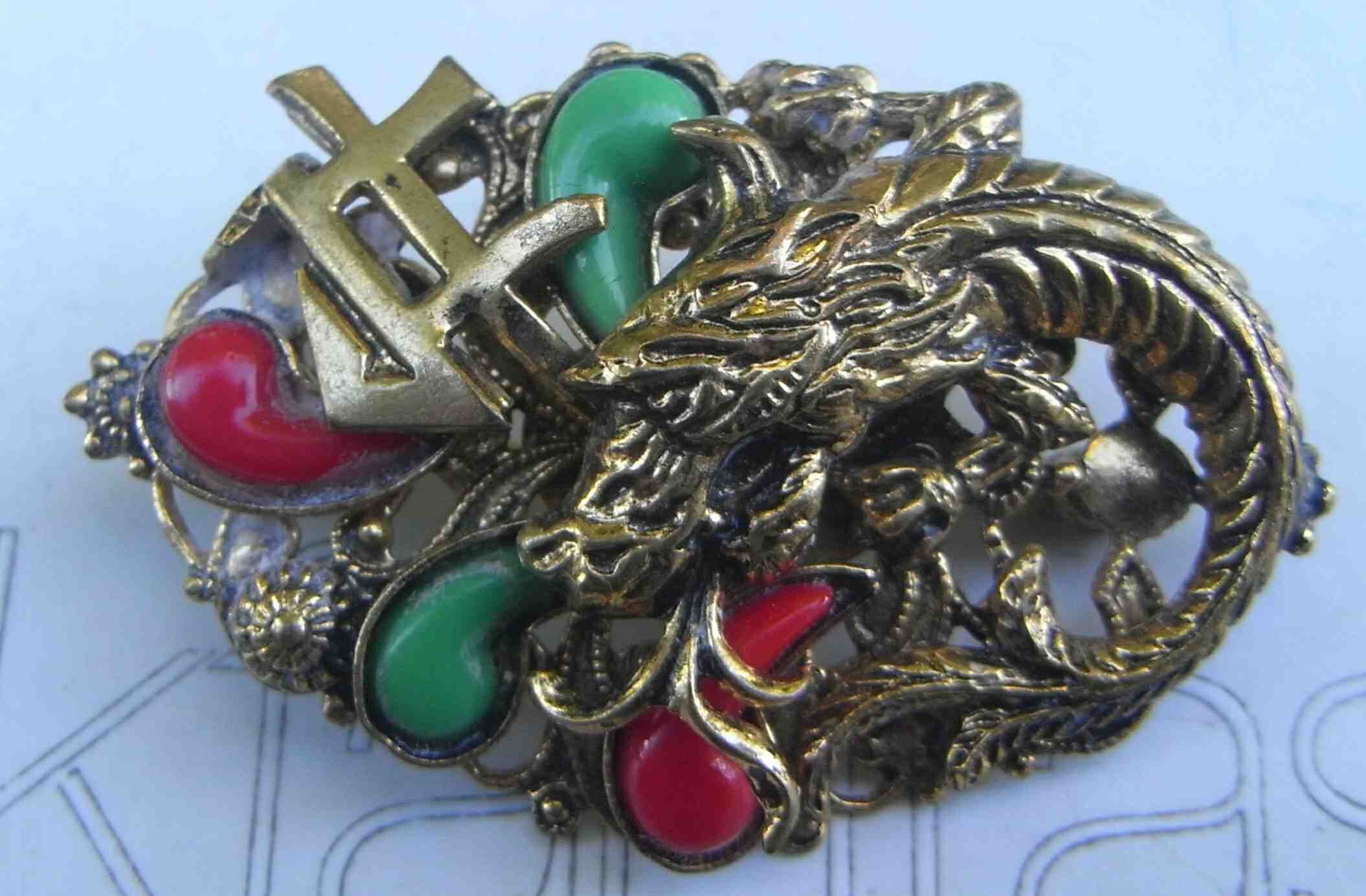 Art Deco Neiger Brothers Oriental Revival Chinese Dragon Brooch Peking ...