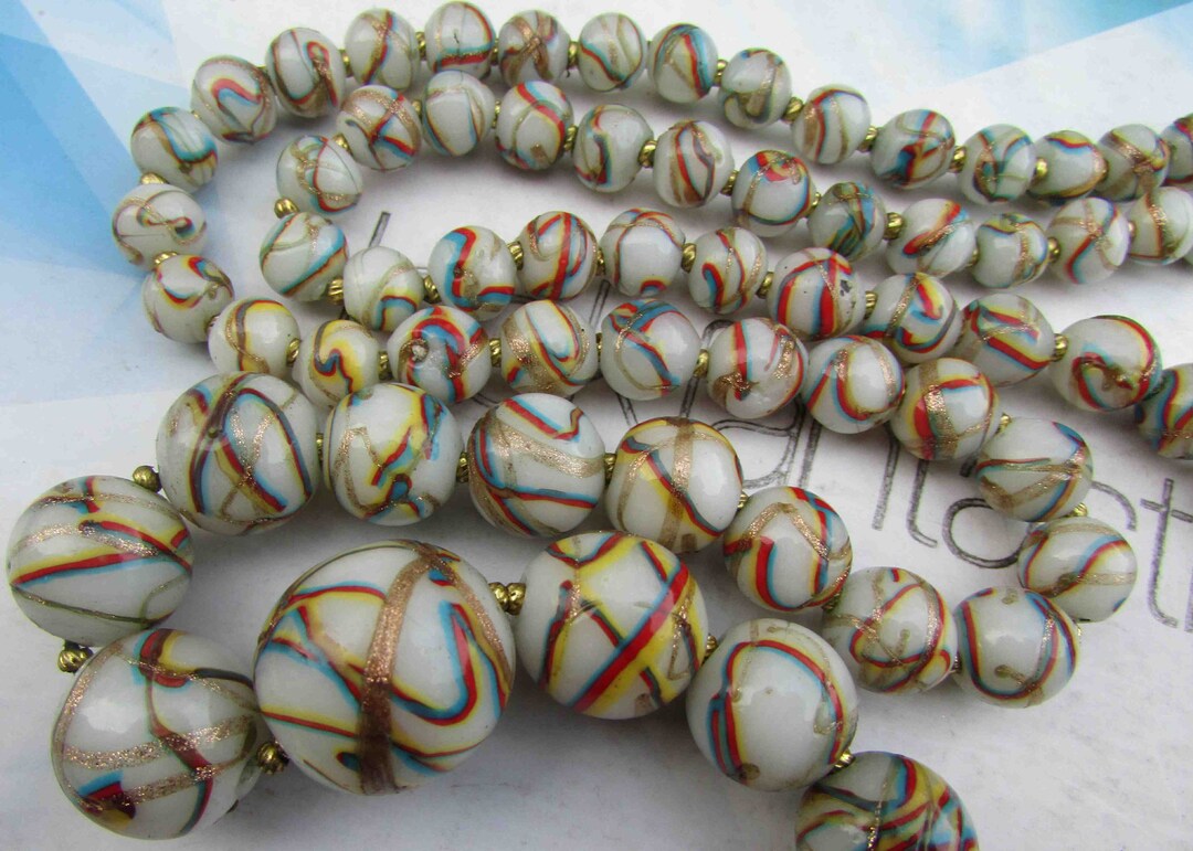 Art Deco Aventurine RAINBOW Trails VENETIAN 1920s Glass Beads Necklace ...