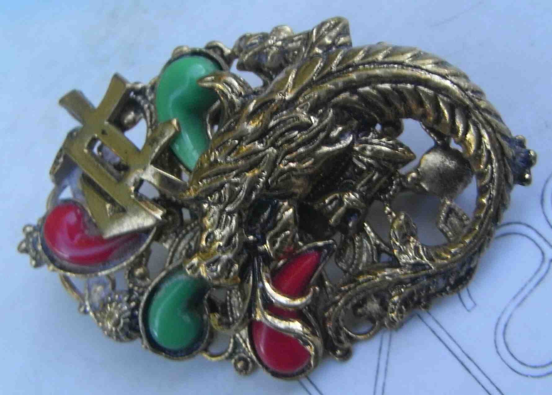 Art Deco Neiger Brothers Oriental Revival Chinese Dragon Brooch Peking ...