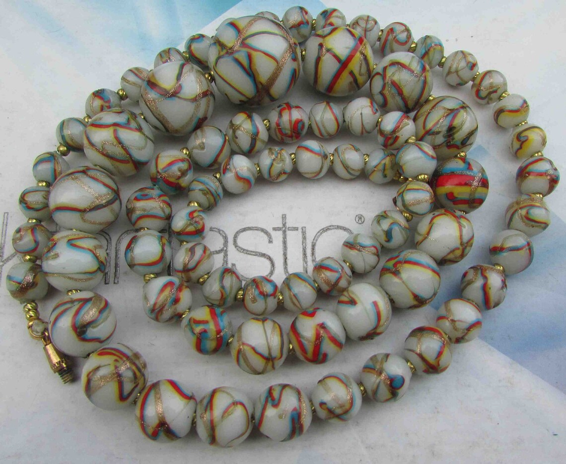 Art Deco Aventurine RAINBOW Trails VENETIAN 1920s Glass Beads Necklace ...