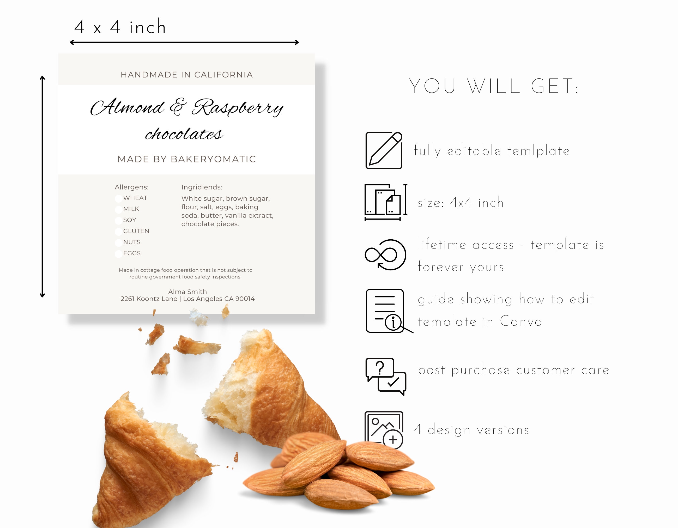 Editable Food Label Template: Elegant Bakery Stickers (digital Download ...