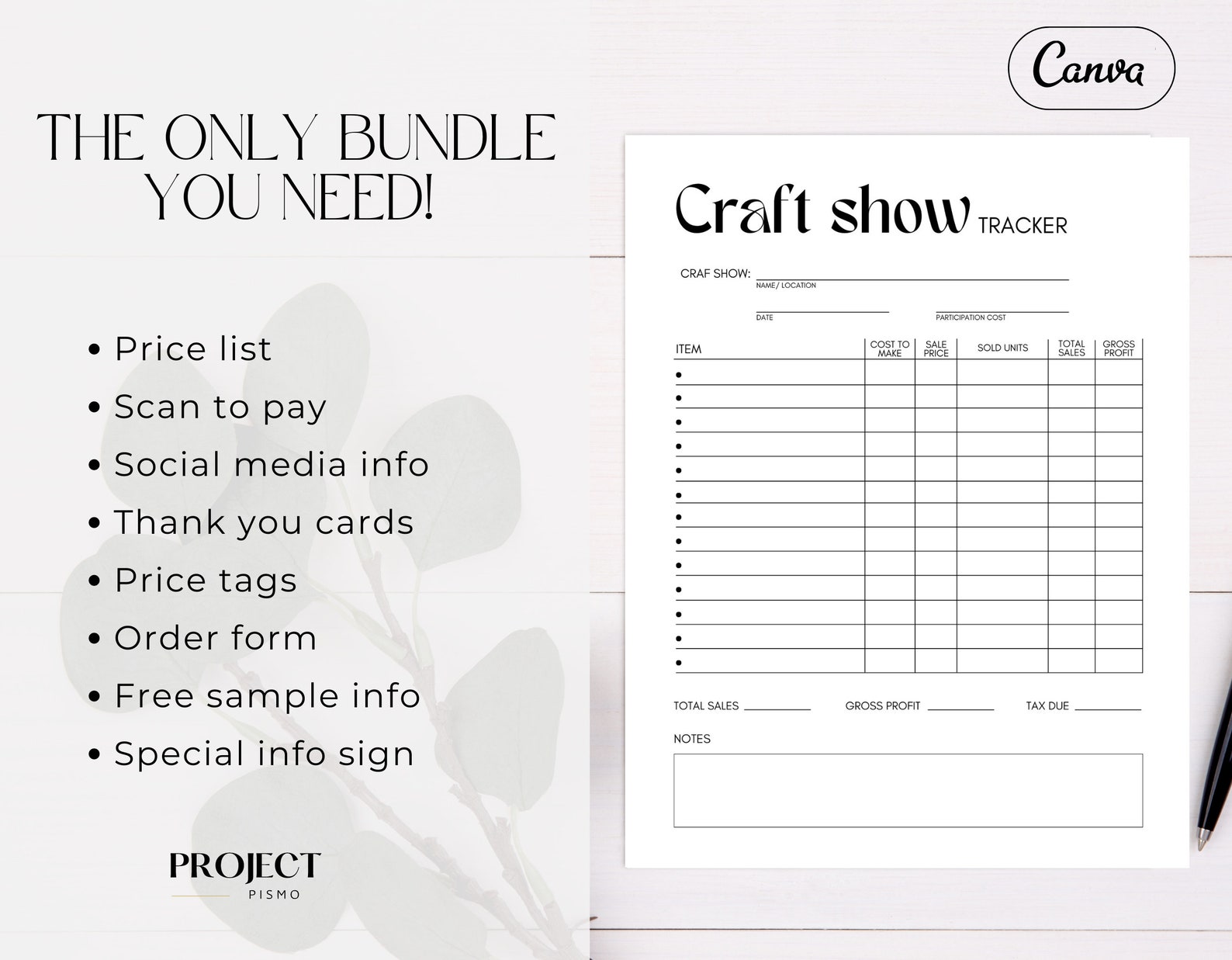 Craft Show Vendor Template Bundle: Price List, Order Form (digital ...