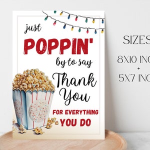 Popcorn Appreciation Card, Printable Just Poppin by to Say Thank You ...