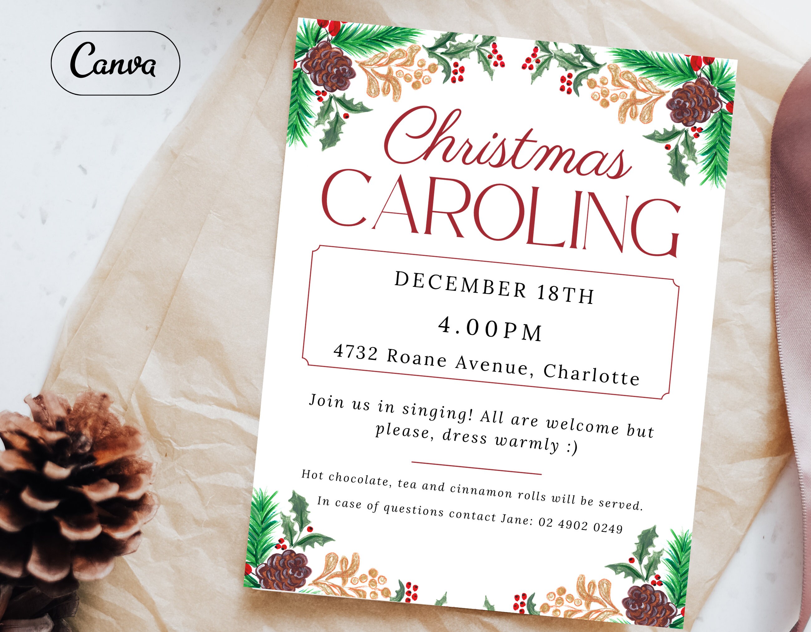 Christmas Caroling Event Invitation - Editable Template, Holiday ...