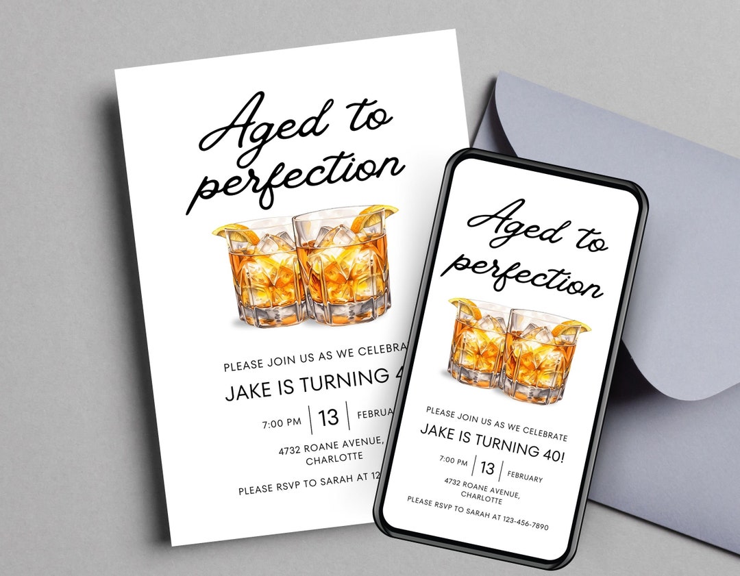 Aged to Perfection Whiskey Invitation Template, Whiskey Tasting Invitation, Invite for Men, Mens ...