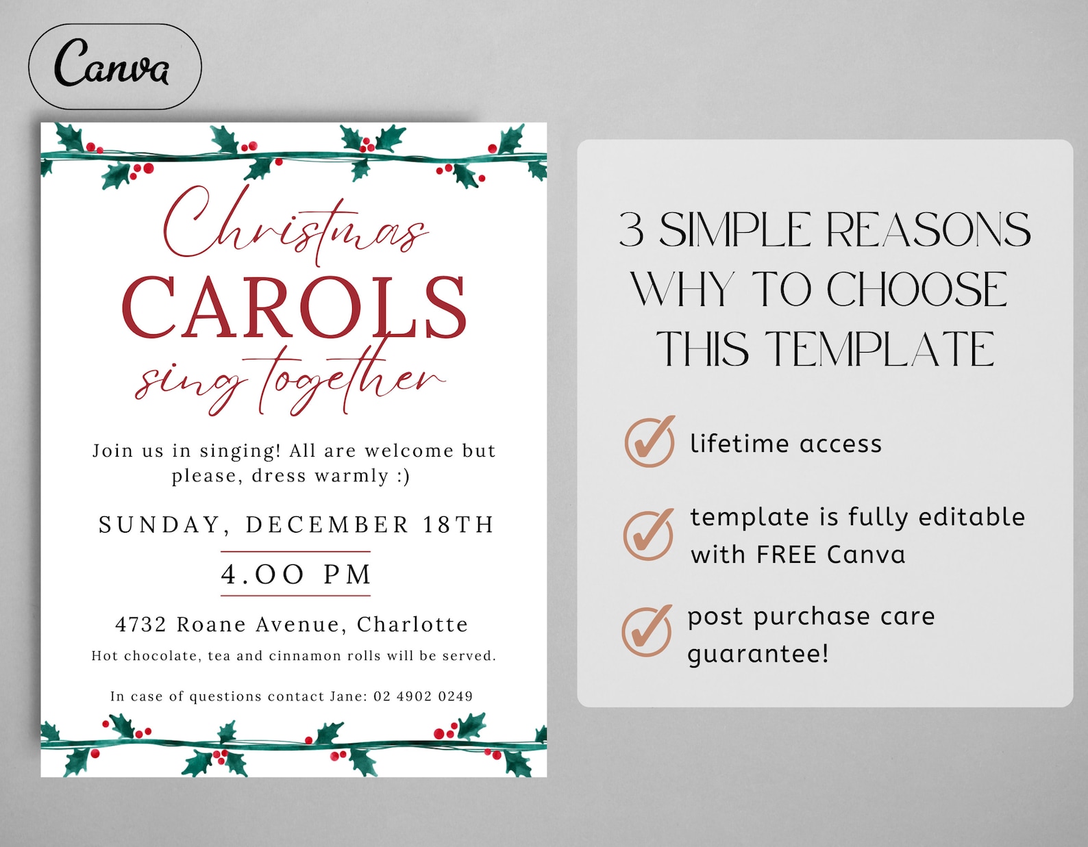 Christmas Caroling Event Invitation - Editable Template, Holiday ...