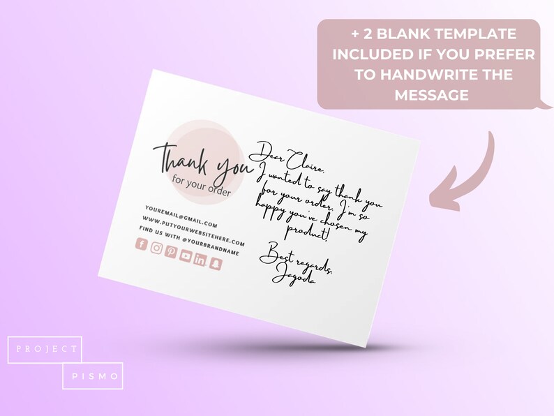 Thank You for Your Order Card Business Template for Note to - Etsy