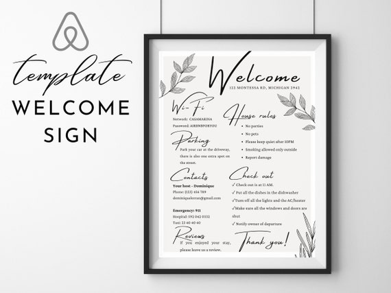 Airbnb Template for Welcome Sign Editable House Rules Poster | Etsy