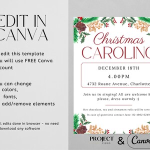 Christmas Caroling Event Invitation - Editable Template, Holiday ...