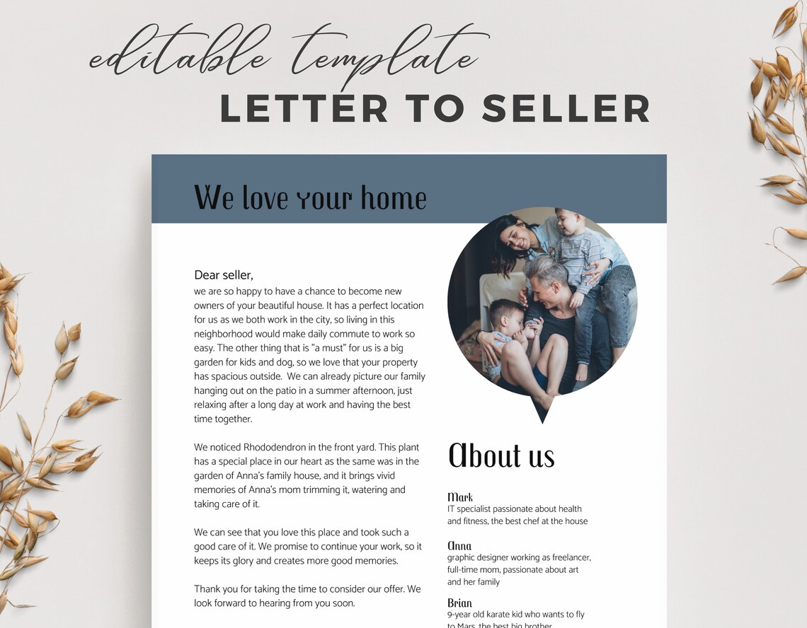 Home Offer Letter Template Letter to Seller Home Offer Cover - Etsy