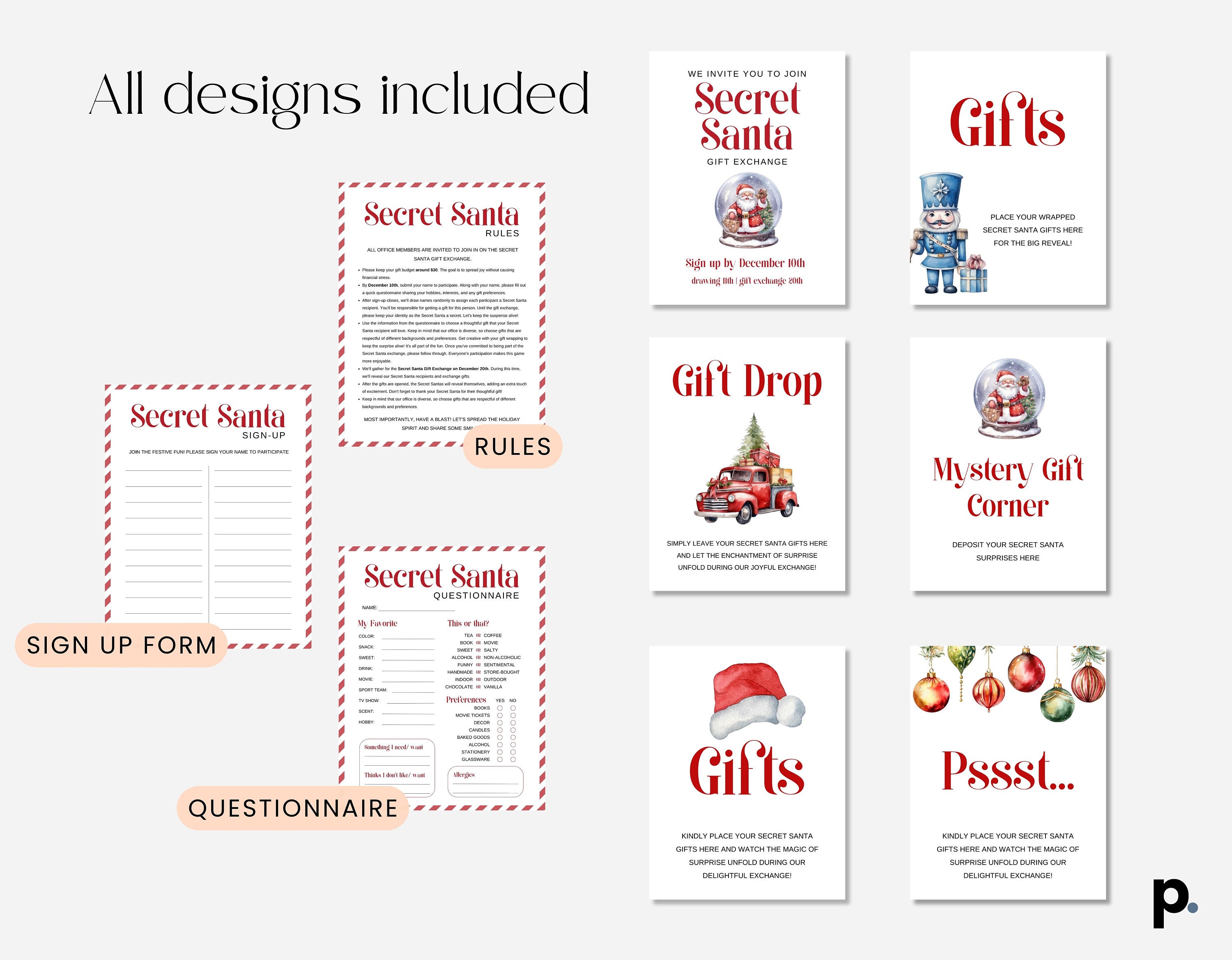 Secret Santa Template Bundle, Secret Santa Questionnaire, Printable ...