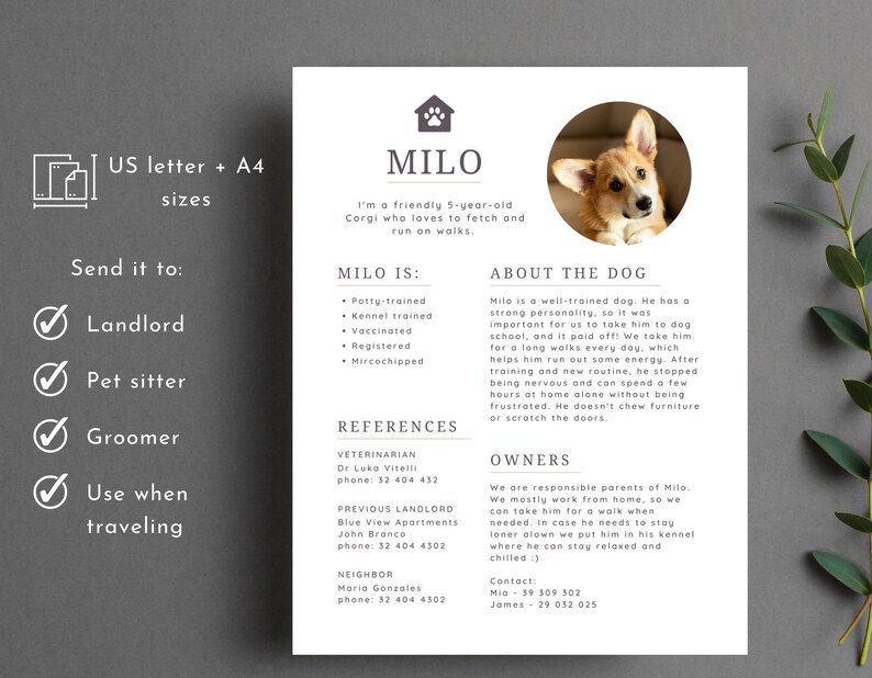 Dog Cv Editable Template, Pet Resume for Rental Aplication, Renting ...