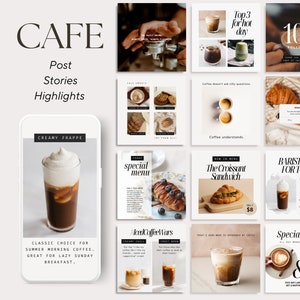 Cafe Instagram Post & Stories Template Bundle, Editable Coffee Shop ...