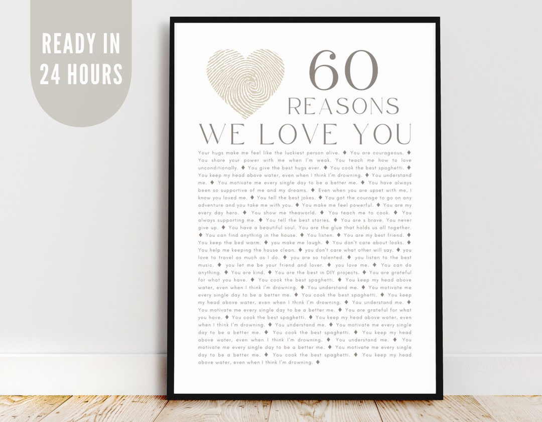 60 Reasons We Love You, Printable Gift From Kids, Mother Anniversary ...
