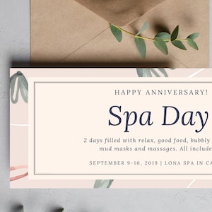 Editable Spa Day Gift Voucher Template: Printable Birthday Surprise ...