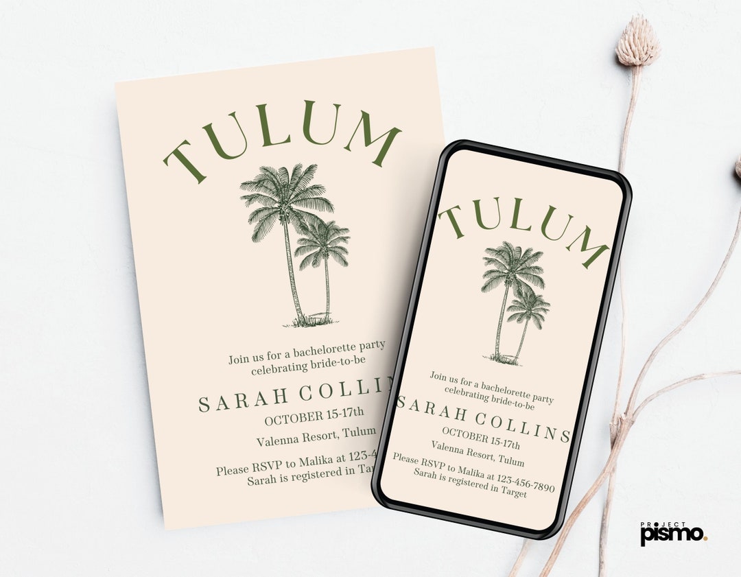 Tulum Bachelorette Itinerary and Invitation Template, Hen Bridal Shower ...