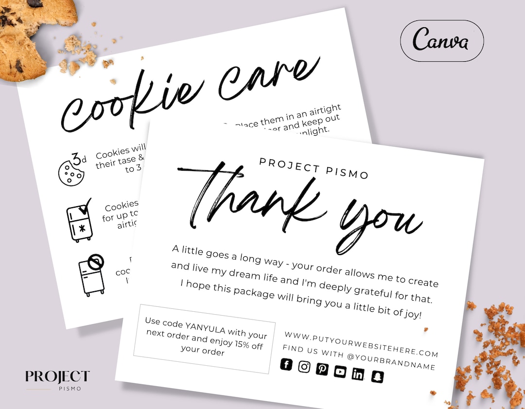 Cookie Care Card and Thank You Note for Customer, Canva Template, Home ...