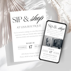 Sip and Shop Event Invite Canva Editable Template, Editable Business ...