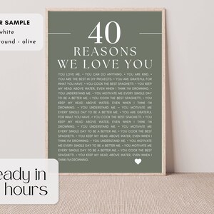 40 Reasons We Love You, 40th Birthday Custom Gift, Cute Bday Present ...