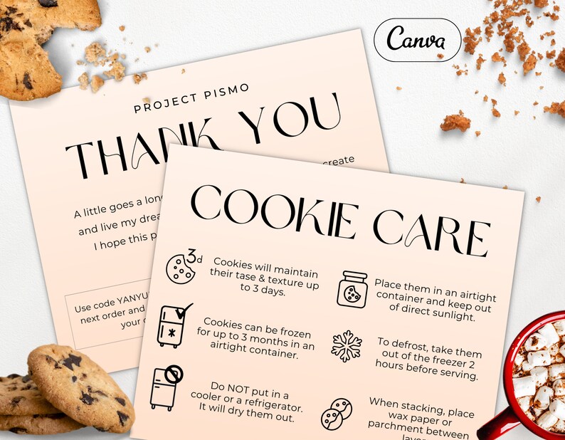 Thank You Note Order Insert and Cookie Care Card for Home - Etsy