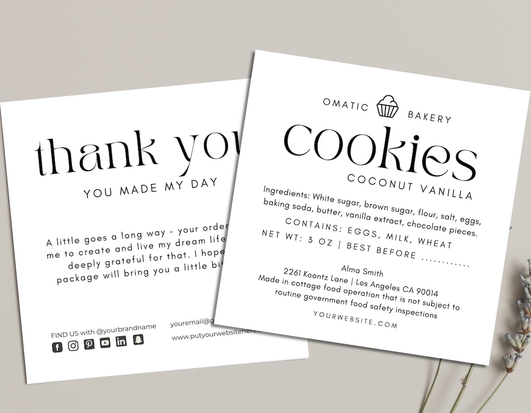 Editable Cookie Label Card Canva Template, Cookie Card Template ...
