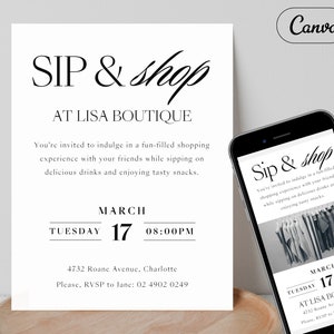 Sip and Shop Event Invite Canva Editable Template Editable - Etsy