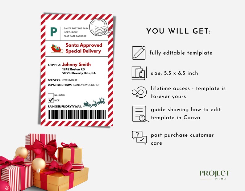 EDITABLE Santa Delivery Label Christmas Box Label Template - Etsy