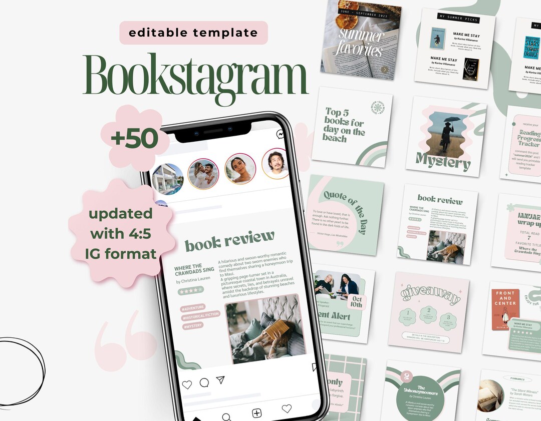 Groovy Bookstagram Post Templates, Instagram Post Templates, Blush ...