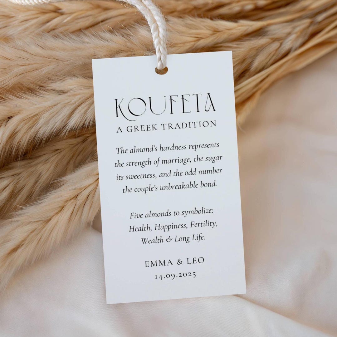Koufeta Tag: Greek Wedding Favor Card, Favor Label for Jordan Almonds ...