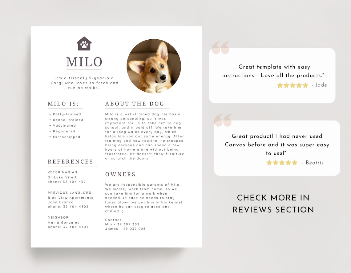 Dog Cv Editable Template, Pet Resume for Rental Aplication, Renting ...