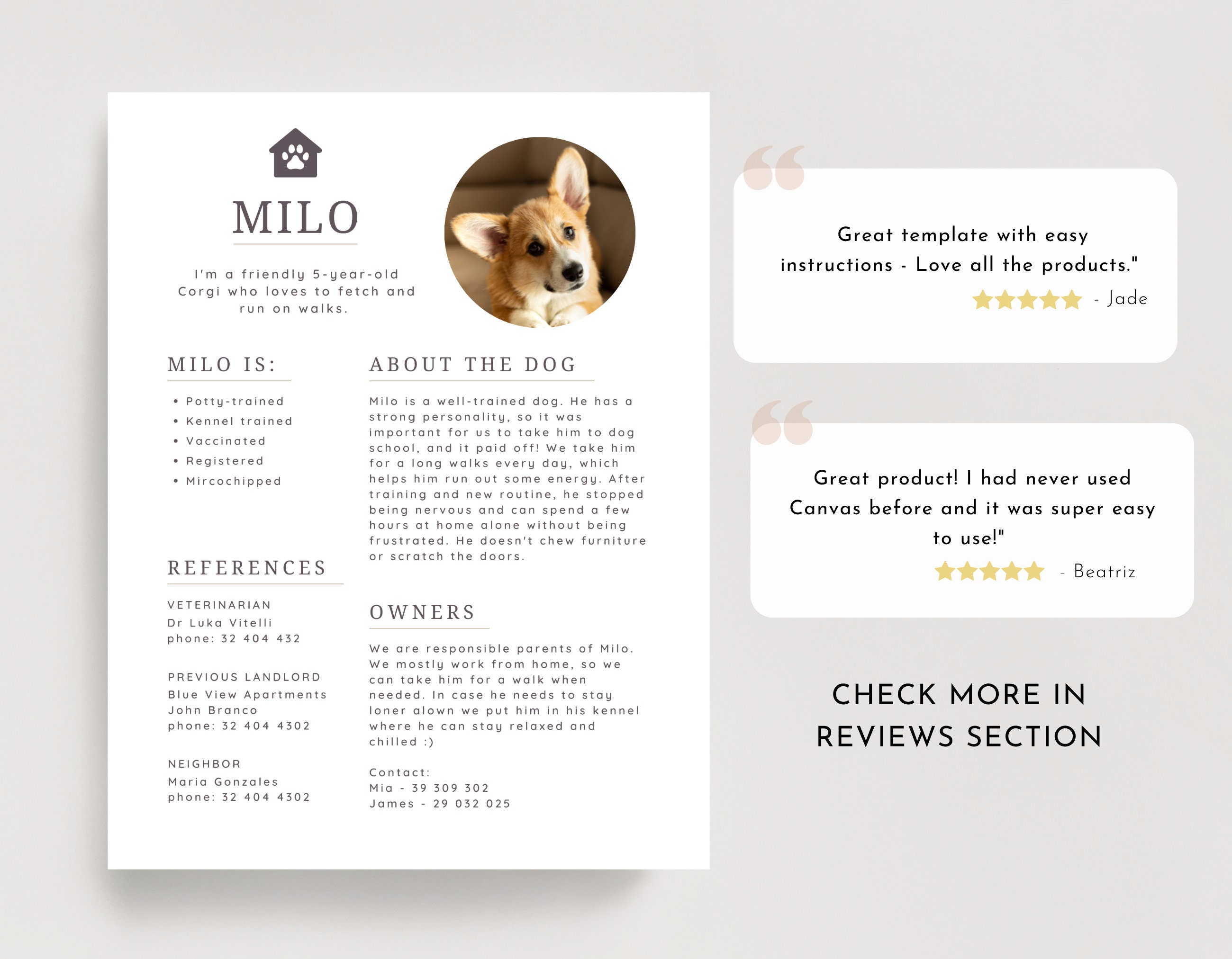 Dog Cv Editable Template, Pet Resume for Rental Aplication, Renting ...