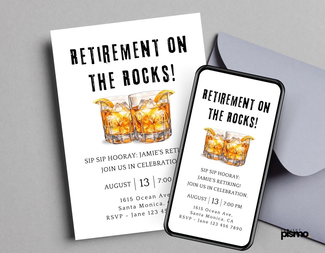 Retirement on the Rocks Party Invitation, Farewell Office Party ...