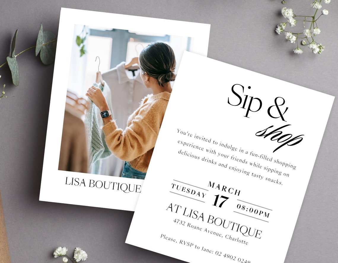 Sip and Shop Event Invite Canva Editable Template Editable - Etsy