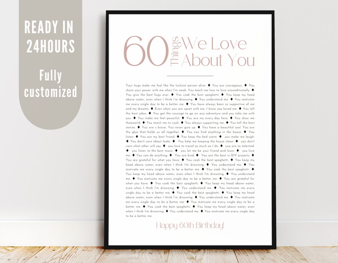 60 Things We Love You, 60th Birthday Memorable Gift for Grandpa, What ...